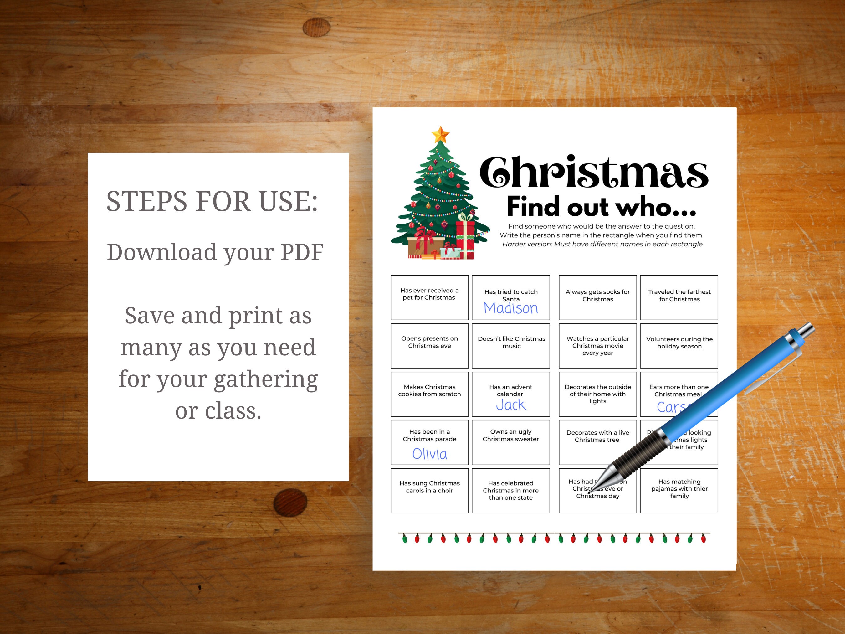 Christmas Party Game Find Someone Who, Icebreakers for Christmas, Mix ...