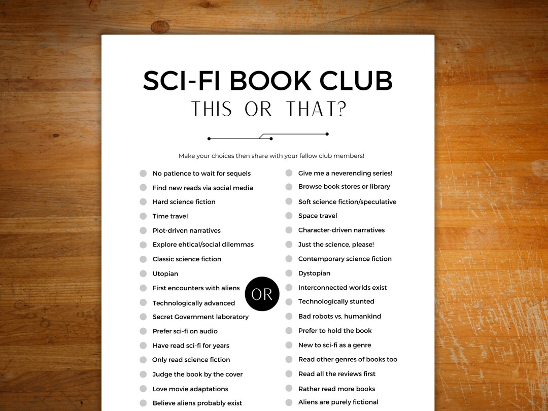 Science Fiction Book Club Ice Breaker Game, Game for Sci-fi Book Club, Would You Rather Book ...