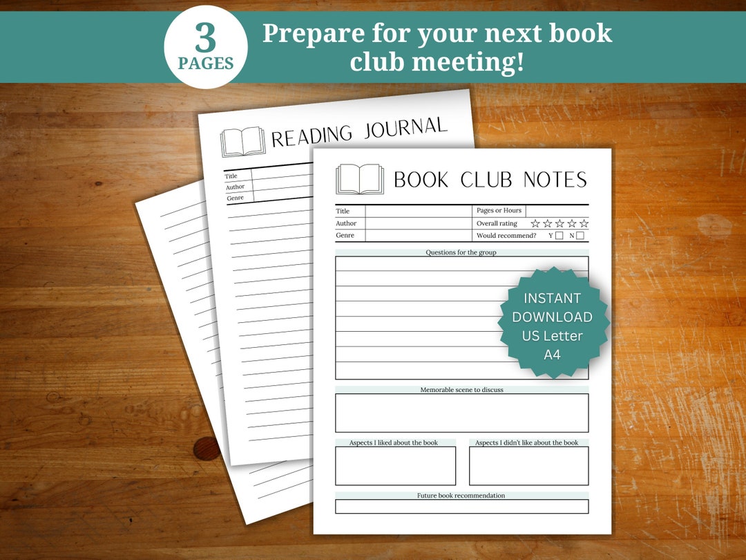 Book Club Discussion Notes and Reading Journal Pages, Book Discussion ...