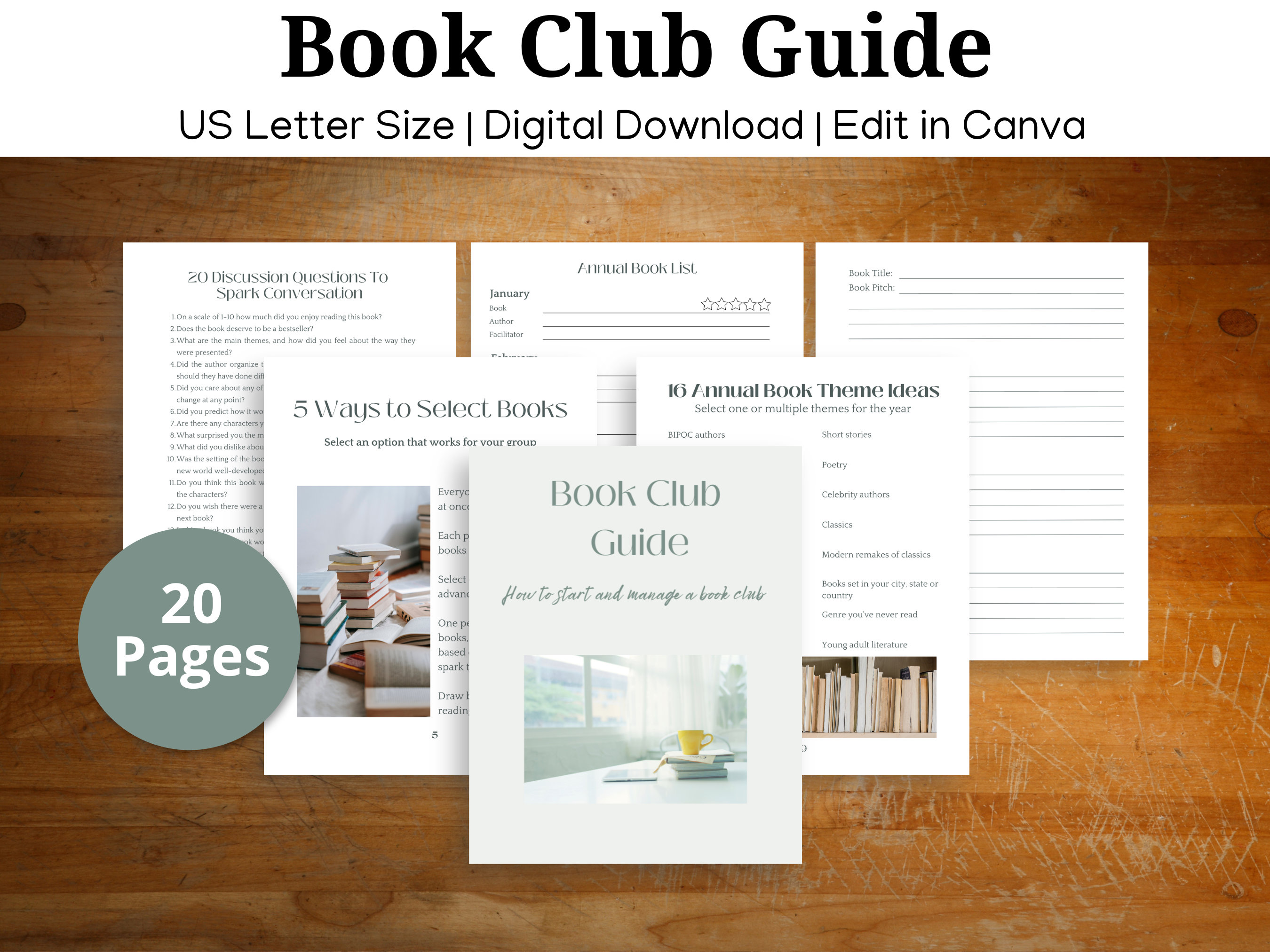 Book Club Guide Digital Download Editable Template, Book Club Planner ...