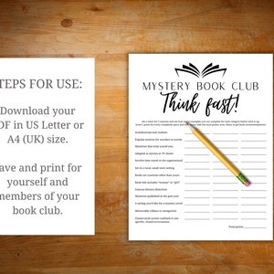 Mystery Book Club Game Instant Download, Icebreaker for Book Club ...