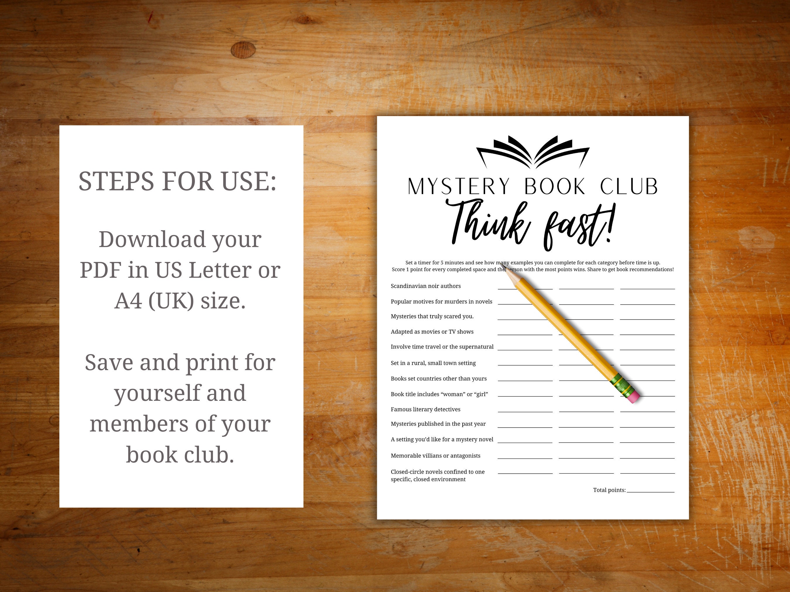 Mystery Book Club Game Instant Download, Icebreaker for Book Club ...