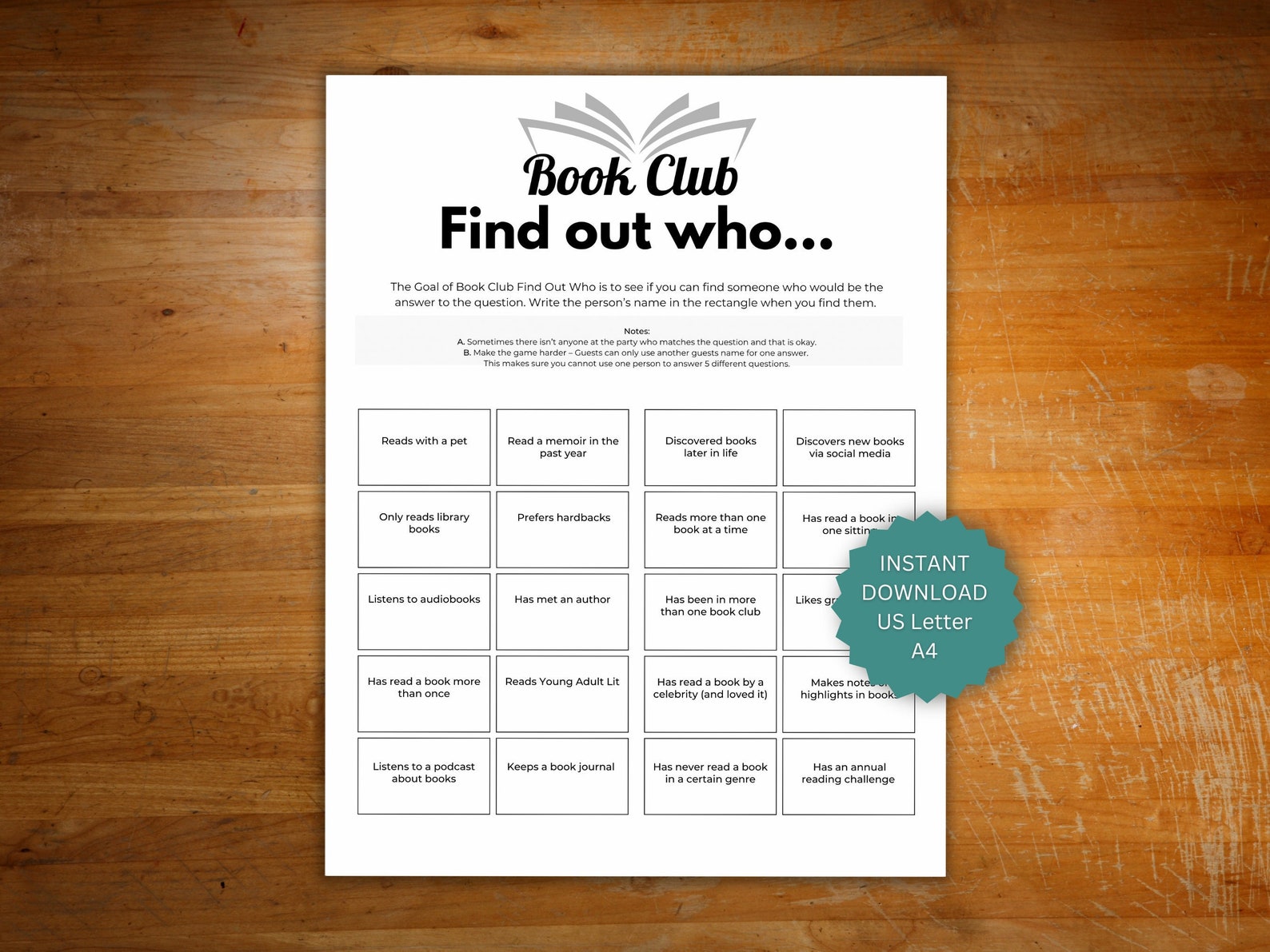 Book Club Game, Icebreakers for Book Club, Readers Questions Printable ...