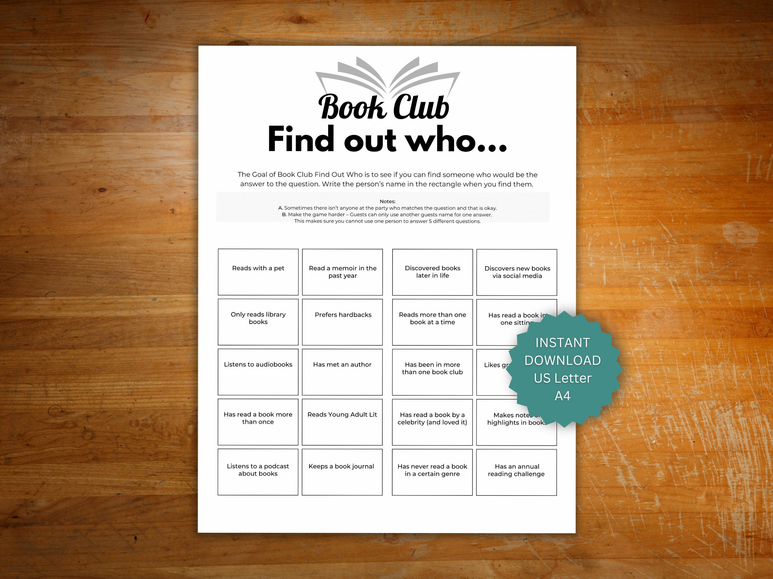 Book Club Game, Icebreakers for Book Club, Readers Questions Printable ...