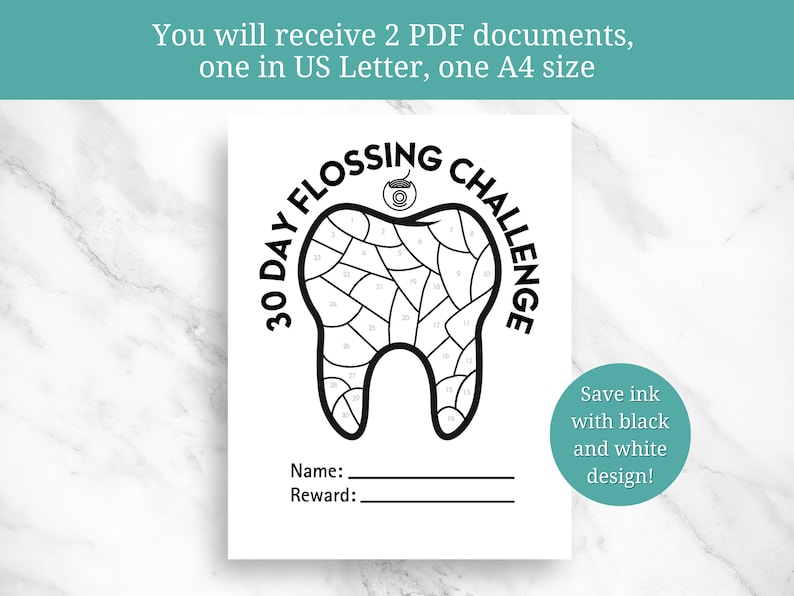 Flossing Tracker for Kids or Adults, Dentist Printable 30 Day Flossing ...