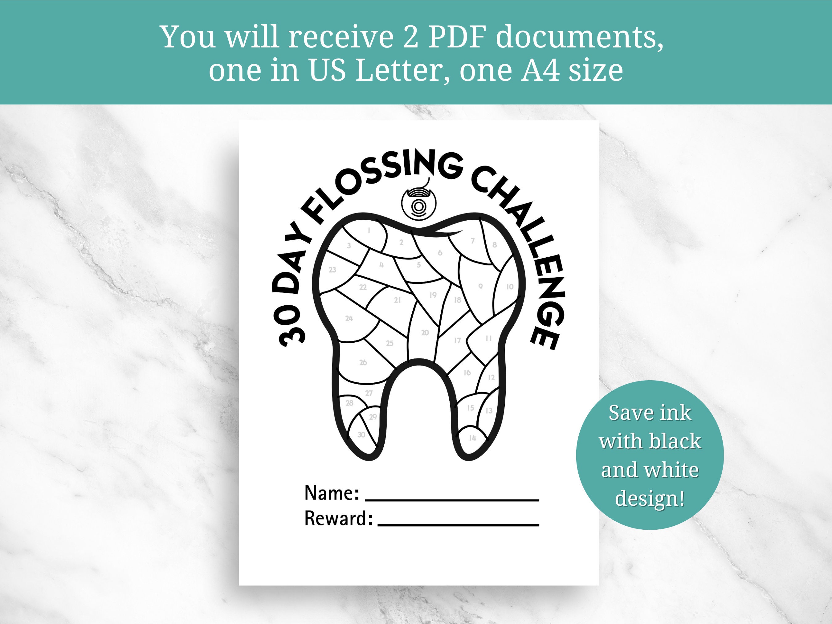 Flossing Tracker for Kids or Adults, Dentist Printable 30 Day Flossing ...