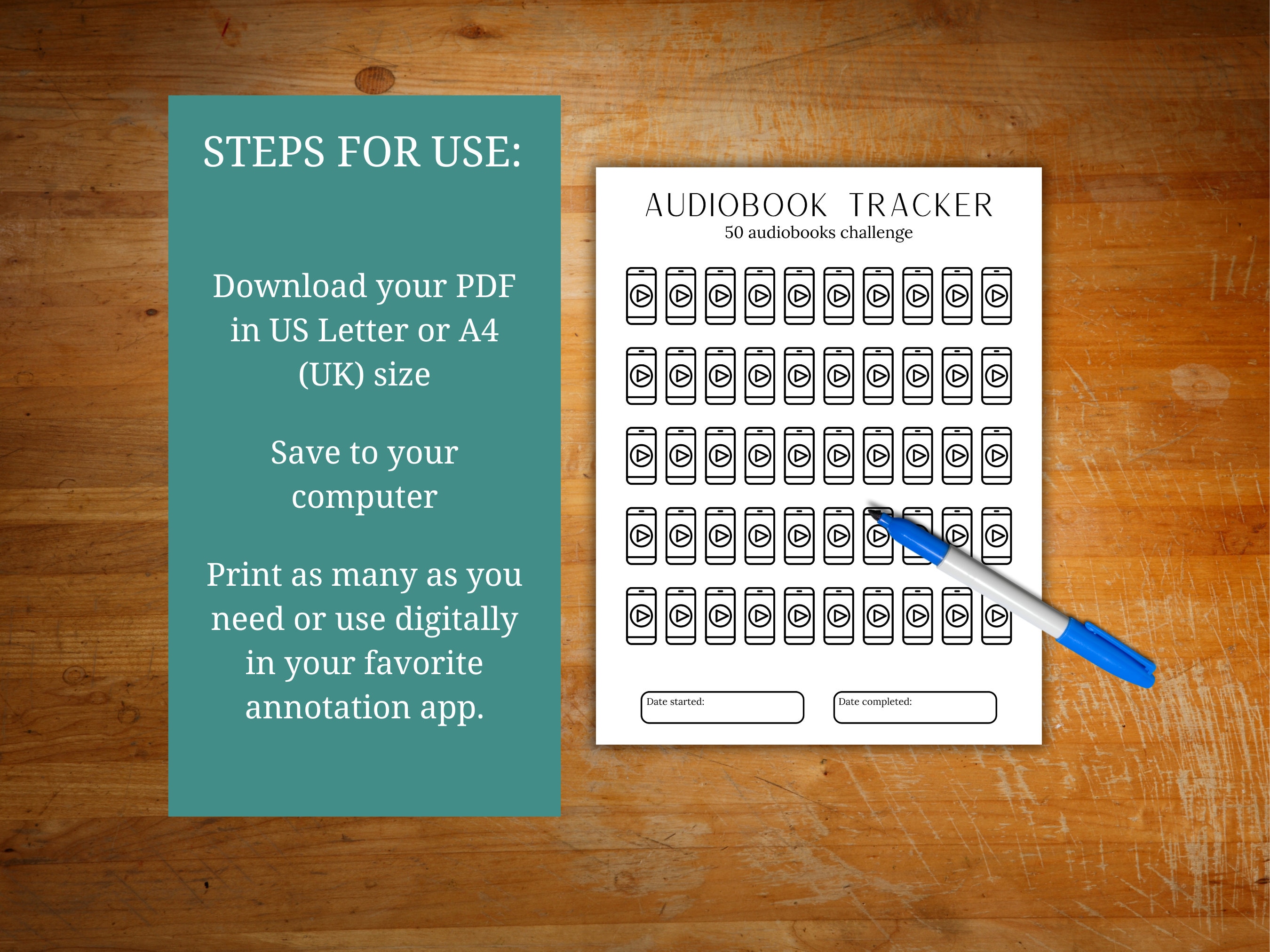 Audio Book Log and Review Tracker Bundle for Audio Books, Audiobook ...