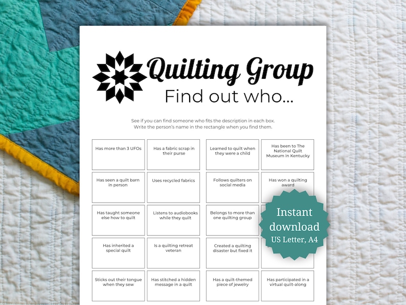 Quilting Club Game, Icebreaker for Quilting Group, Conversation ...