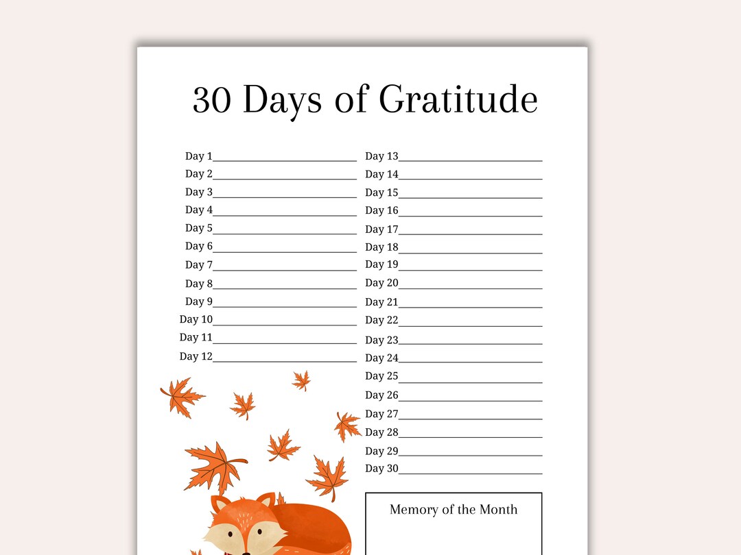 Thirty Days of Gratitude Printable November Month of Gratitude ...