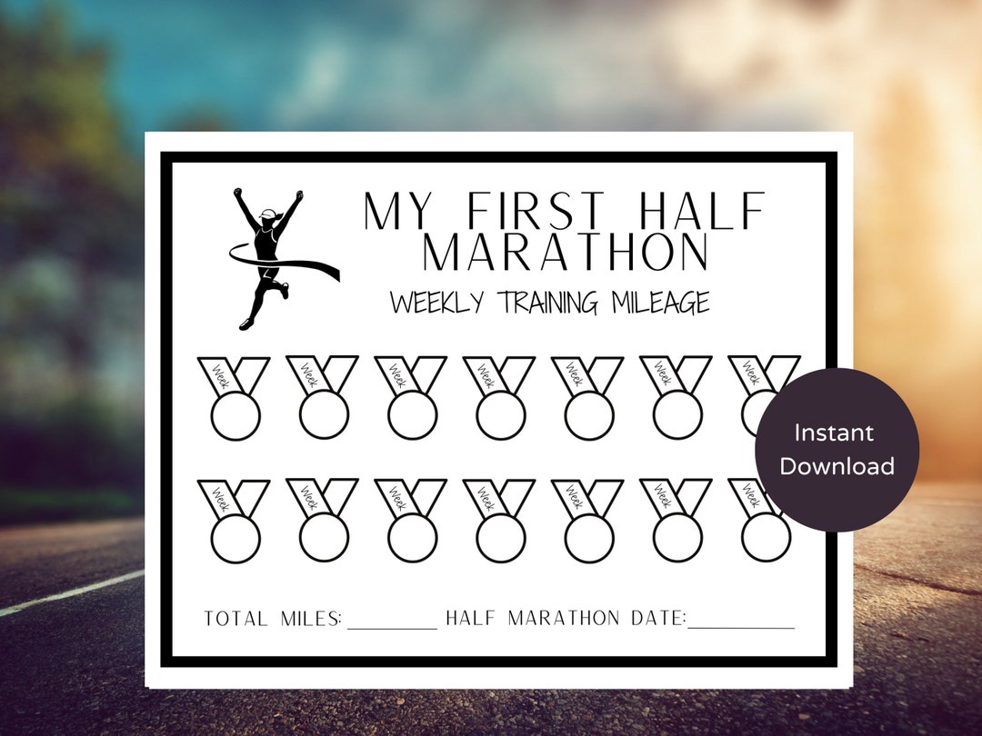 Half Marathon Training Tracker, First Half Marathon, Training Log for ...