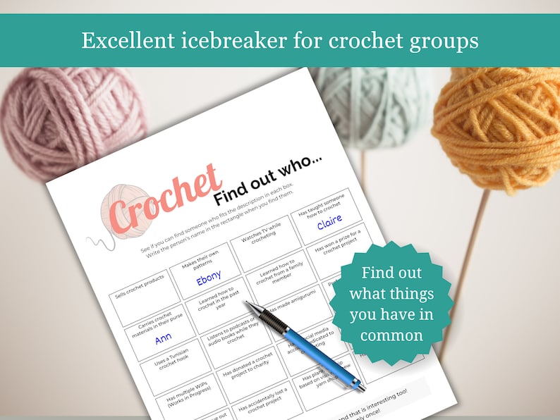 Crochet Club Game, Crochet Bingo Game, Icebreakers for Crochet Club ...