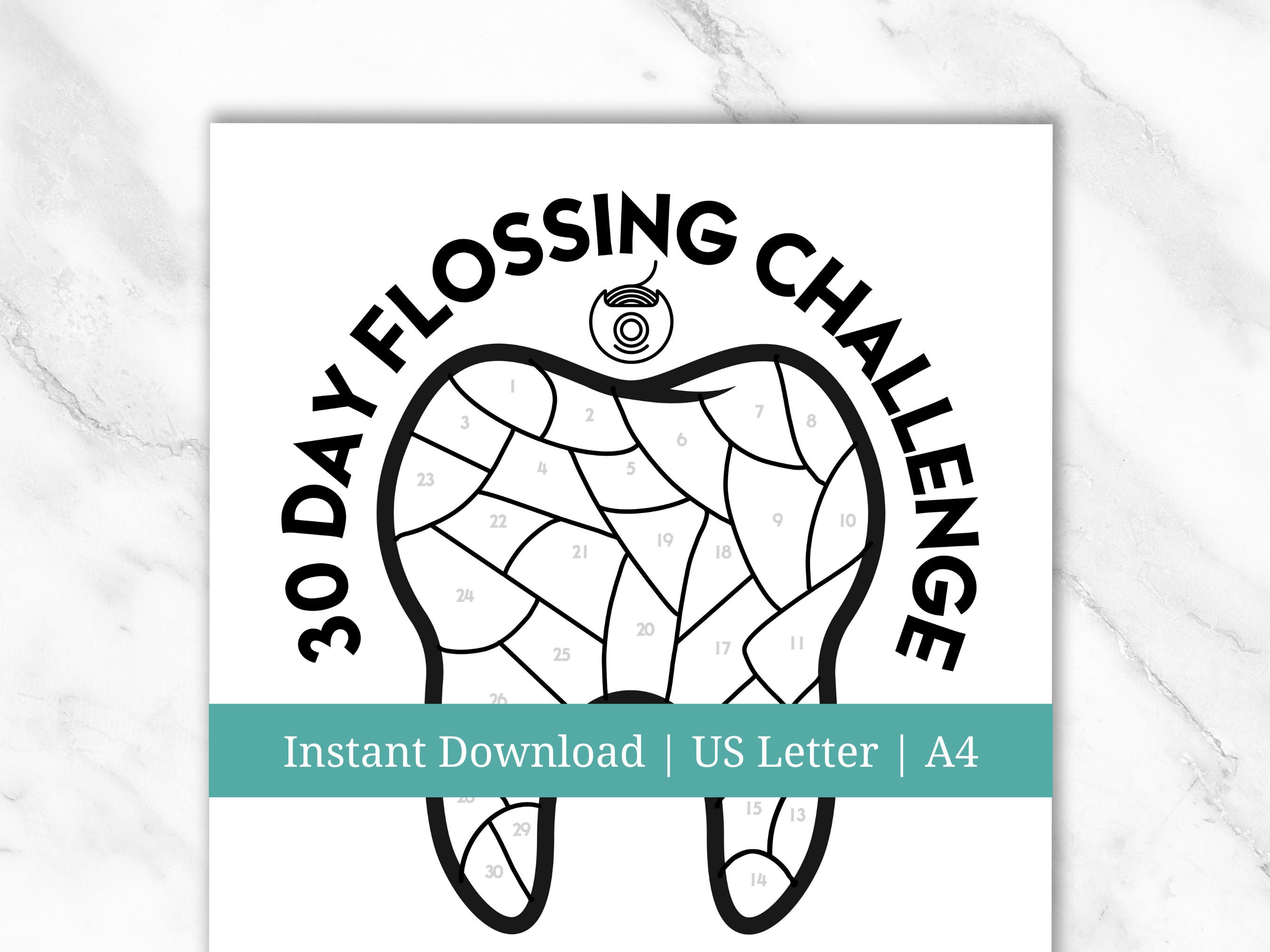 Flossing Tracker for Kids or Adults, Dentist Printable 30 Day Flossing ...