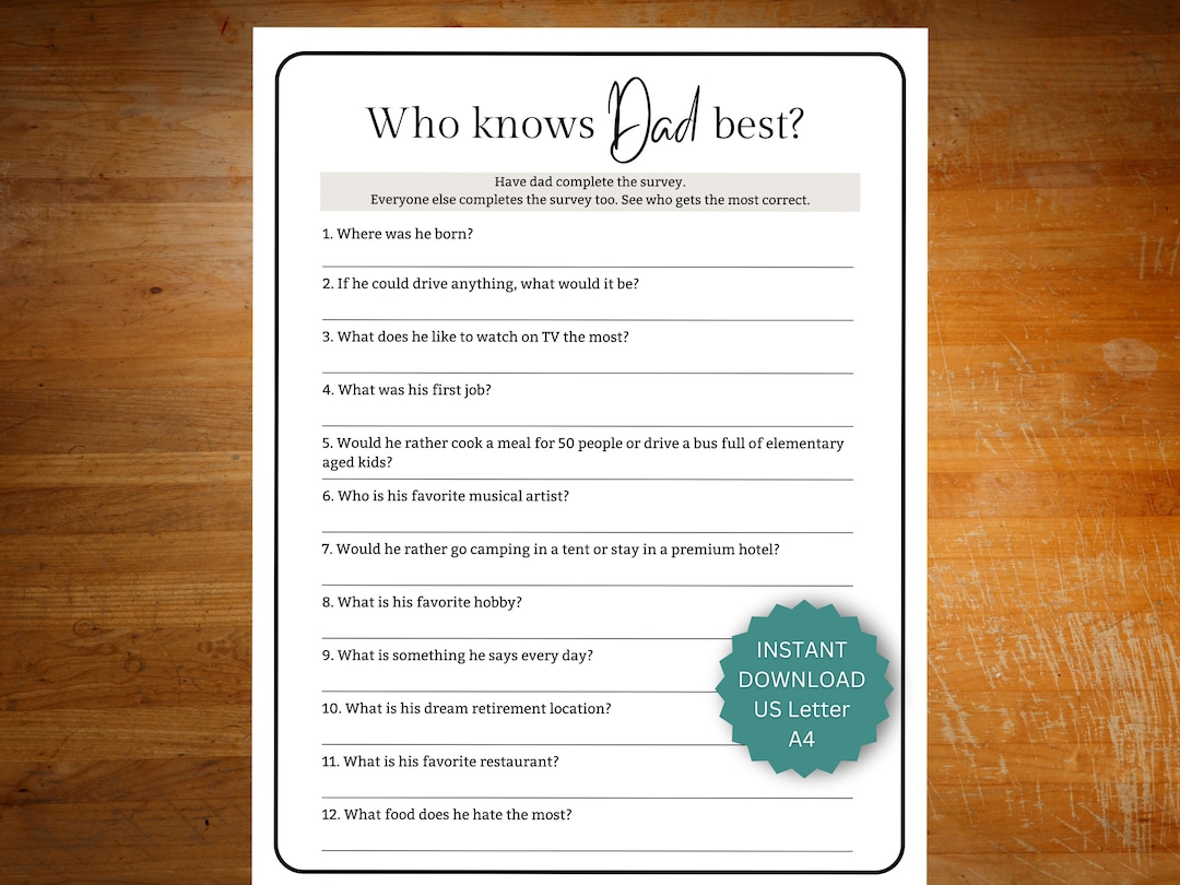 Father's Day Game for Family, Who Knows Dad the Best Game, Printable ...