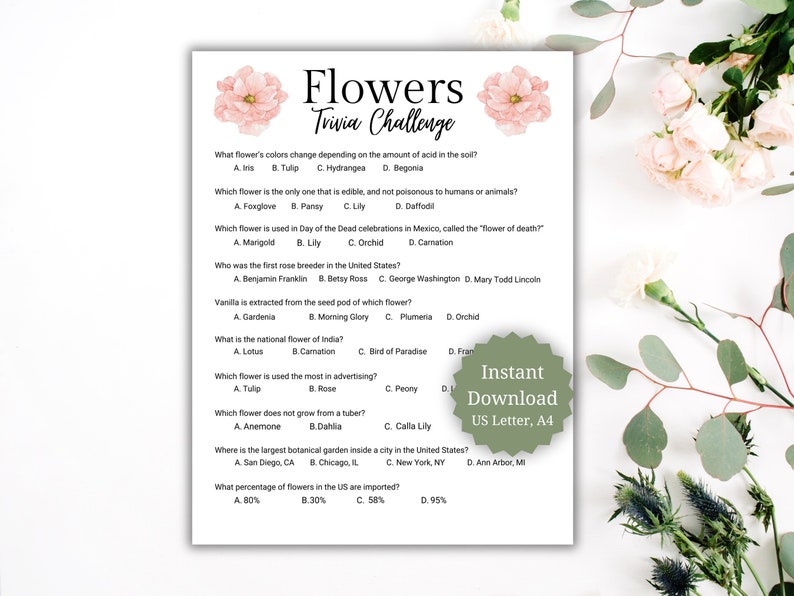 Trivia Game for Gardeners, Florists and Nature Lovers, Garden Party ...
