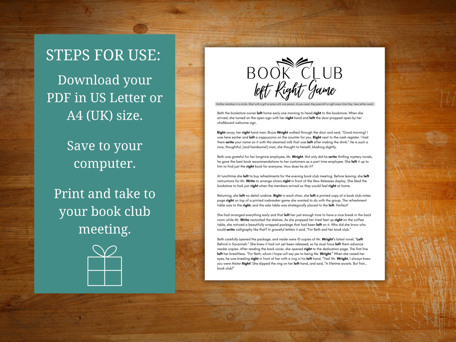 Book Club Game, Book Club Activity, Adult Book Club Activity, Left ...