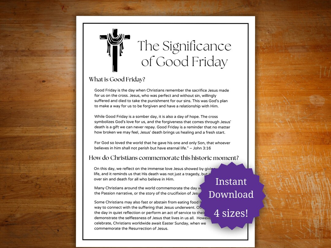 Good Friday Printable Worksheet for Church or Youth Group, Significance ...