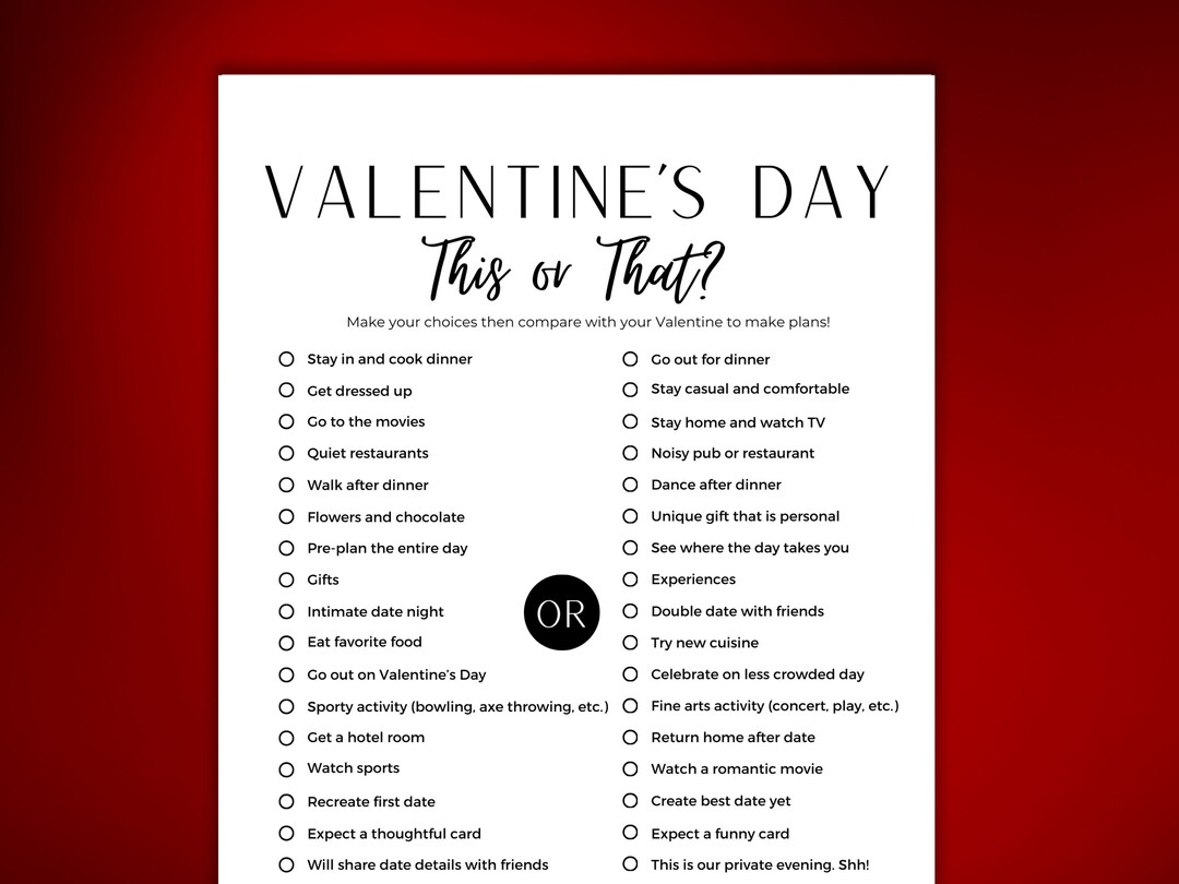 Valentine's Day This or That Game, Valentines Day Ideas for Couples ...