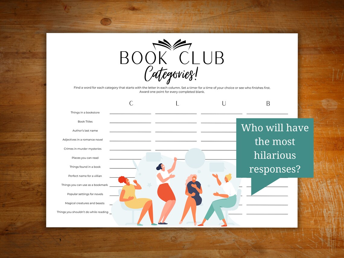 Book Club Game, Icebreaker for Book Club, Book Club Categories Game ...