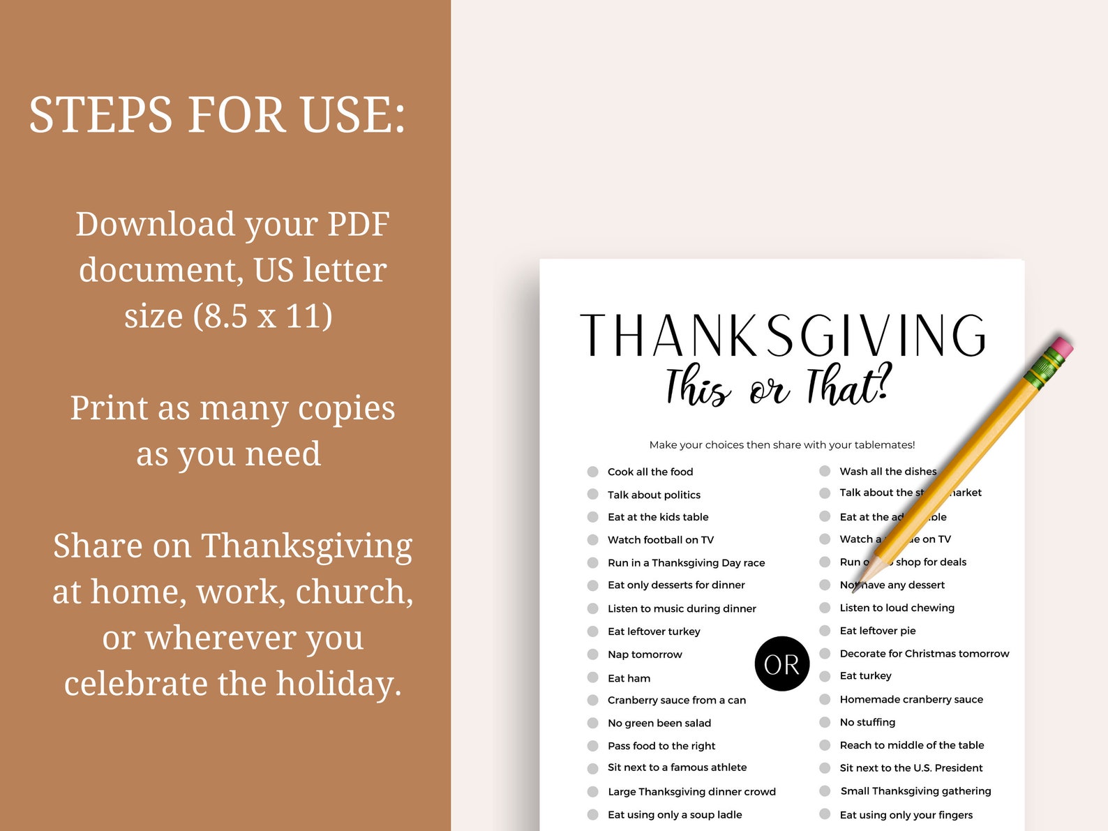 Thanksgiving Game This or That Printable, Thanksgiving Dinner Game ...