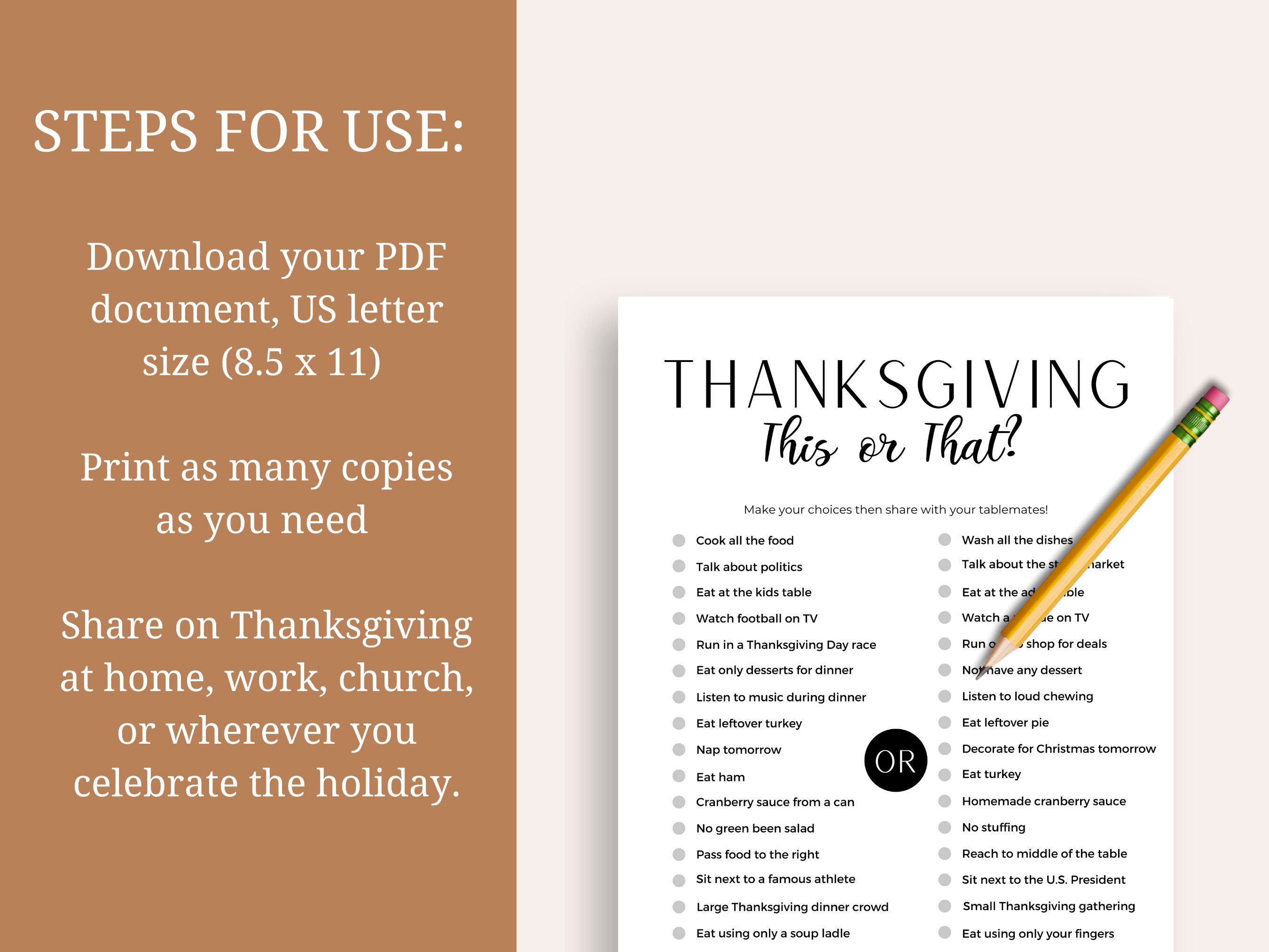 Thanksgiving Game This or That Printable, Thanksgiving Dinner Game ...