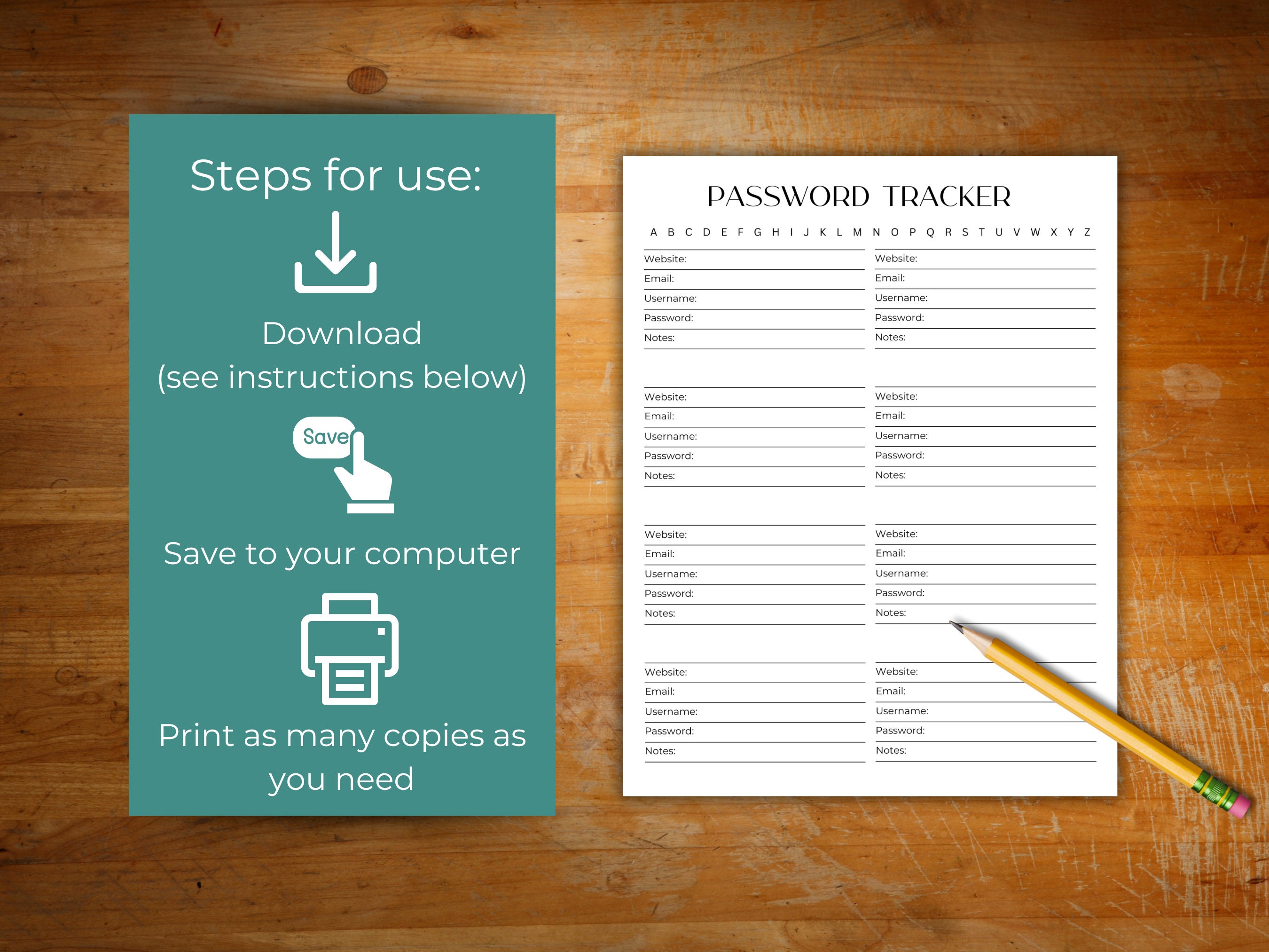 Password Tracker, Printable Website Login Information Keeper, Password ...