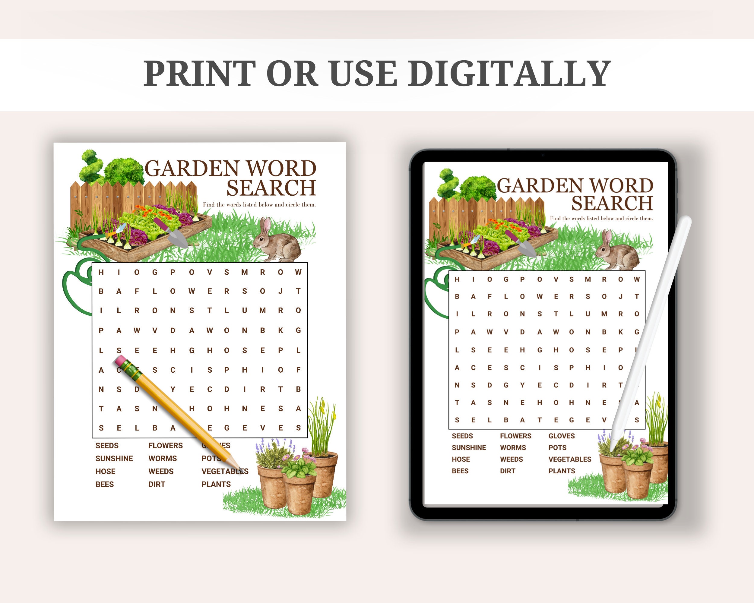 Spring Garden Word Search Game, Spring Activity for Classroom, Garden ...