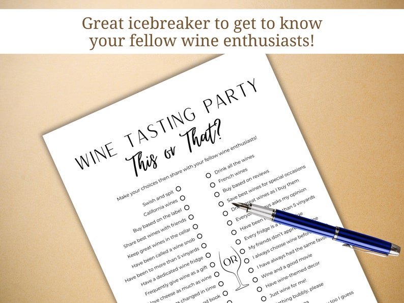 Wine Tasting Party Ice Breaker Game, Printable Would You Rather Game ...