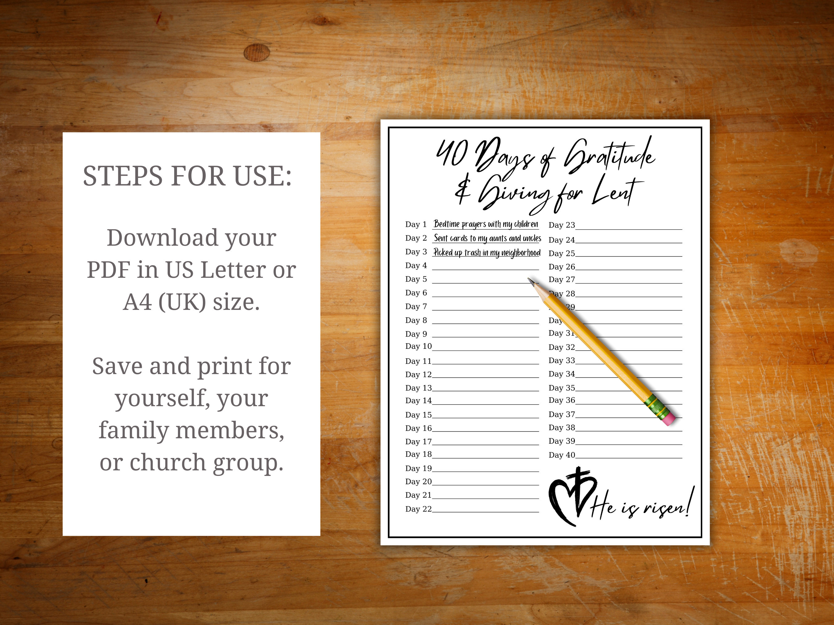 40 Days of Lent Countdown With Giving and Gratitude, Lent Calendar ...