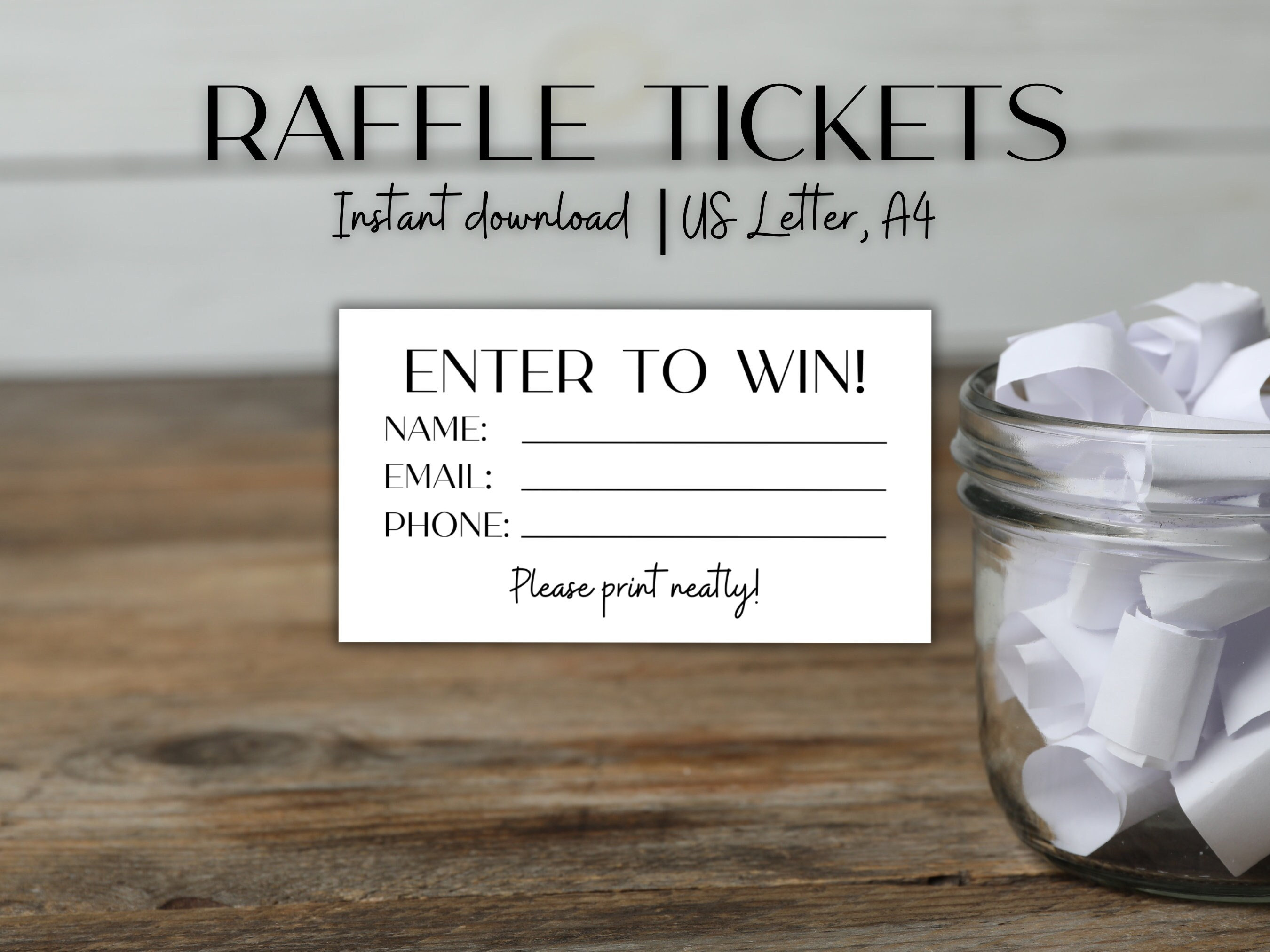 Printable Raffle Tickets, Enter to Win a Prize Tickets for Contests or ...