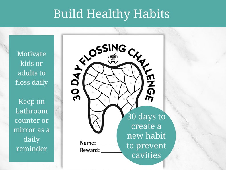 Flossing Tracker for Kids or Adults, Dentist Printable 30 Day Flossing ...