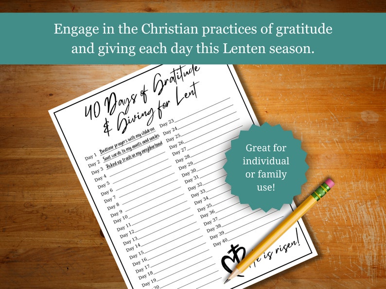 40 Days of Lent Countdown With Giving and Gratitude, Lent Calendar ...