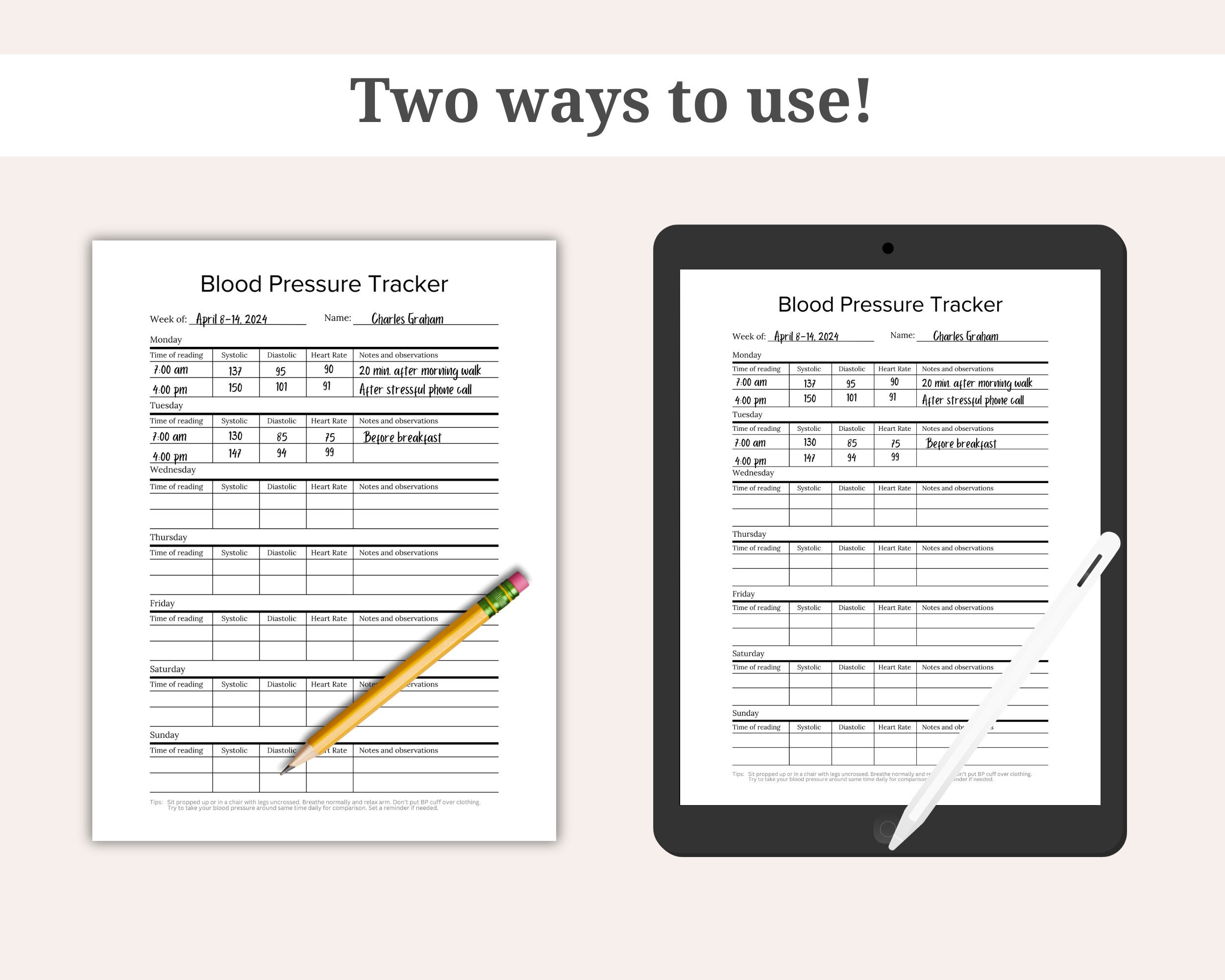 Blood Pressure Log to Monitor BP and Heart Rate, Vitals Tracker for ...