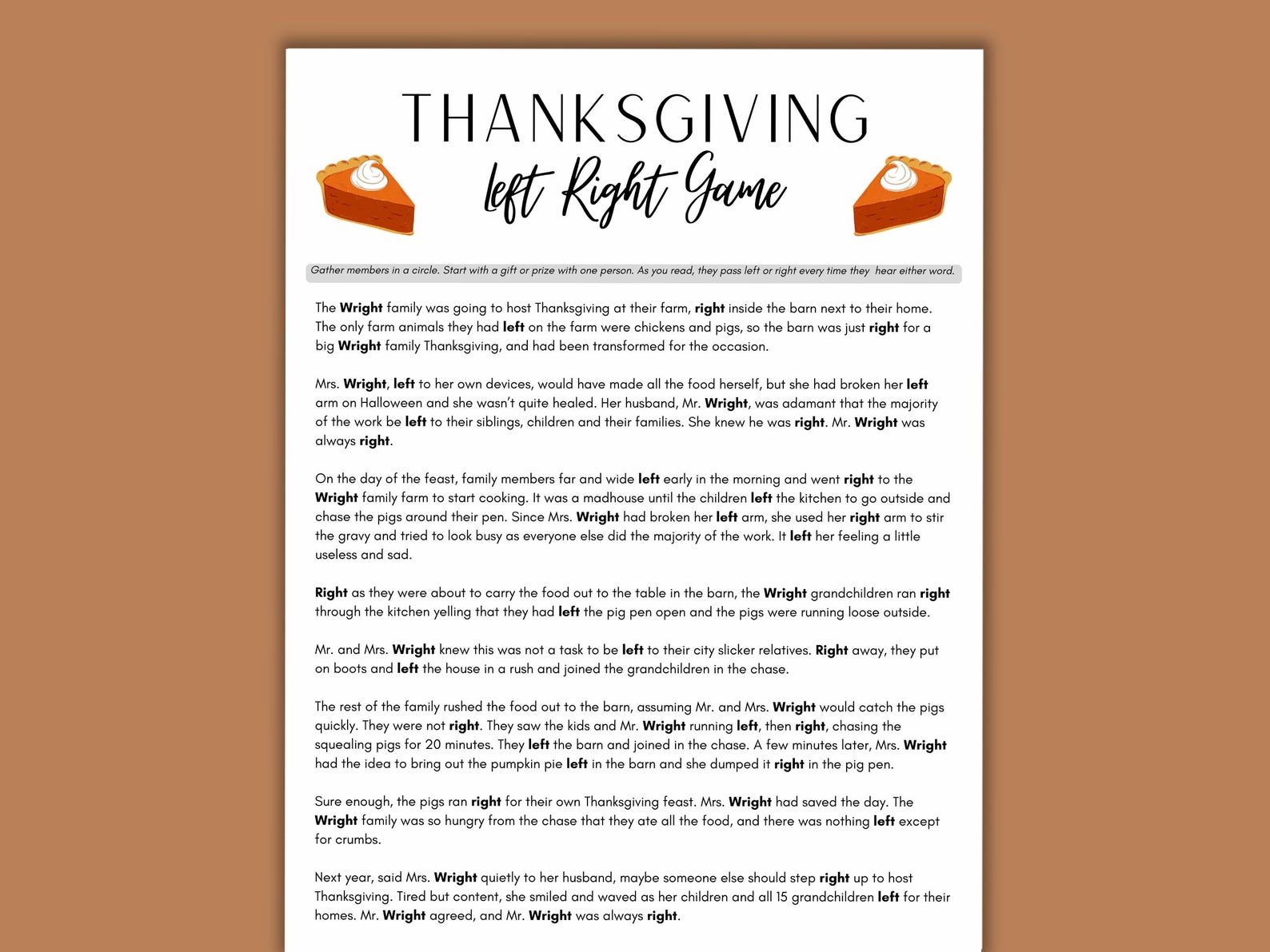 Thanksgiving Left Right Game, Pass the Prize Game, Thanksgiving ...