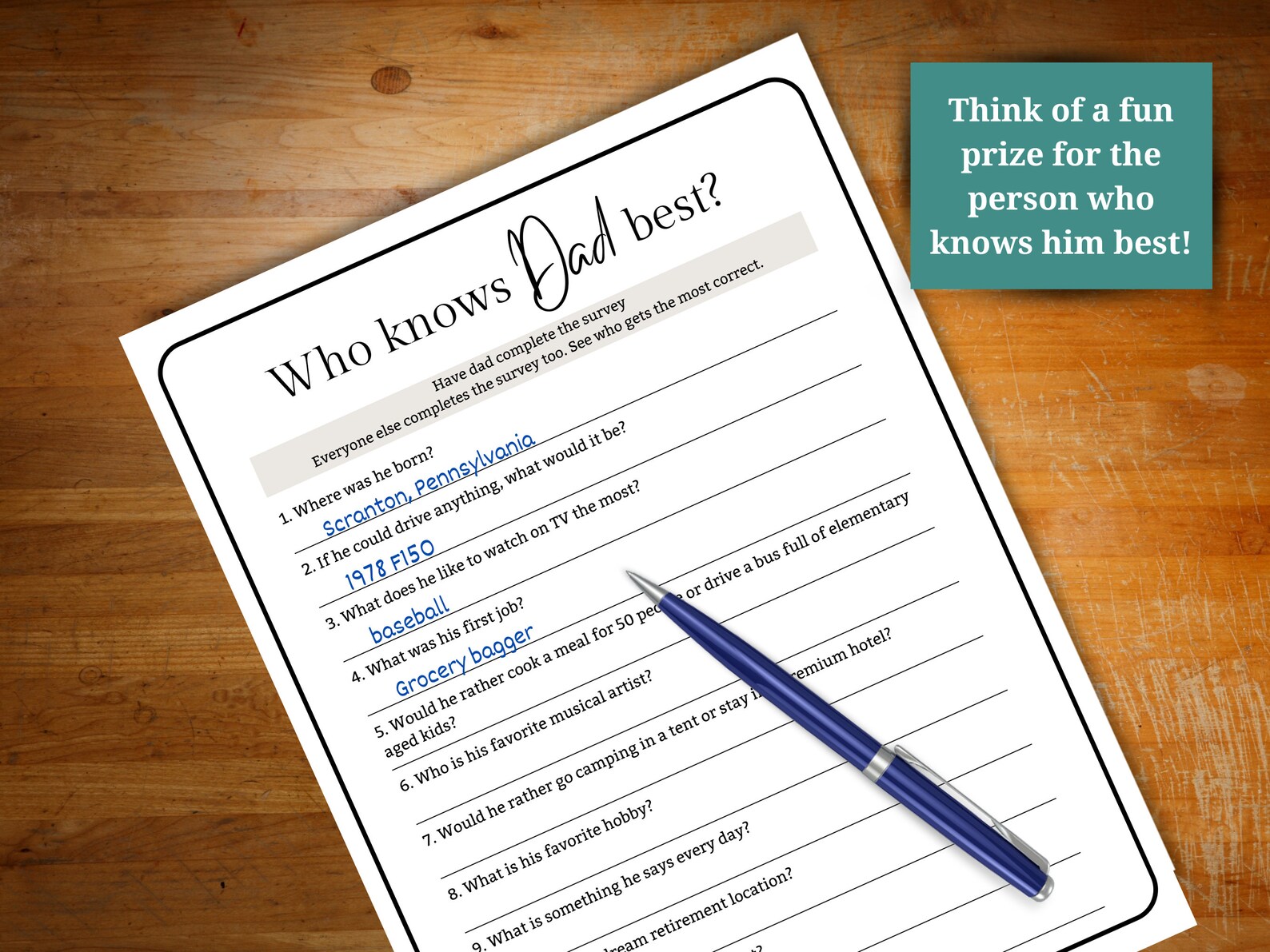 Father's Day Game for Family, Who Knows Dad the Best Game, Printable ...