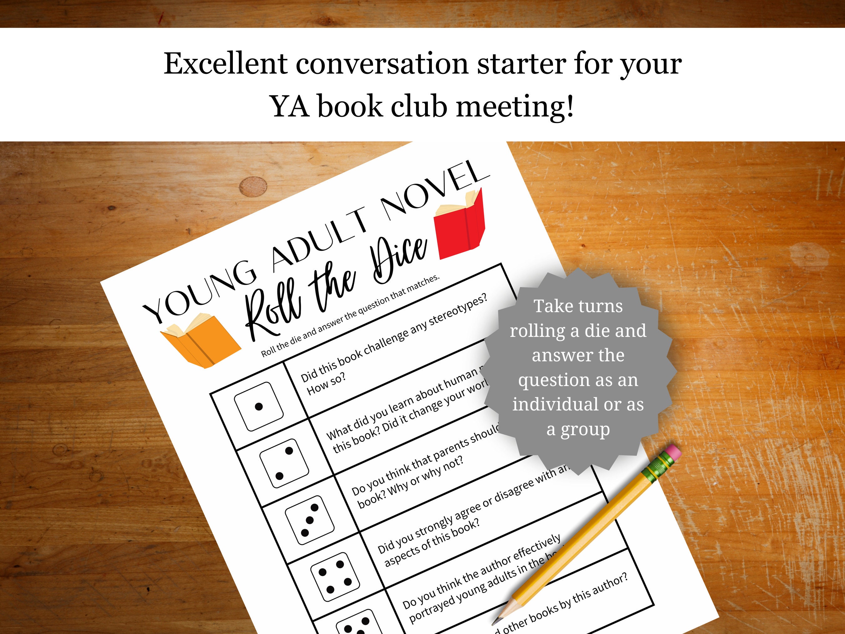 Young Adult Book Club Game for Discussion, Teen Book Club Questions, YA ...