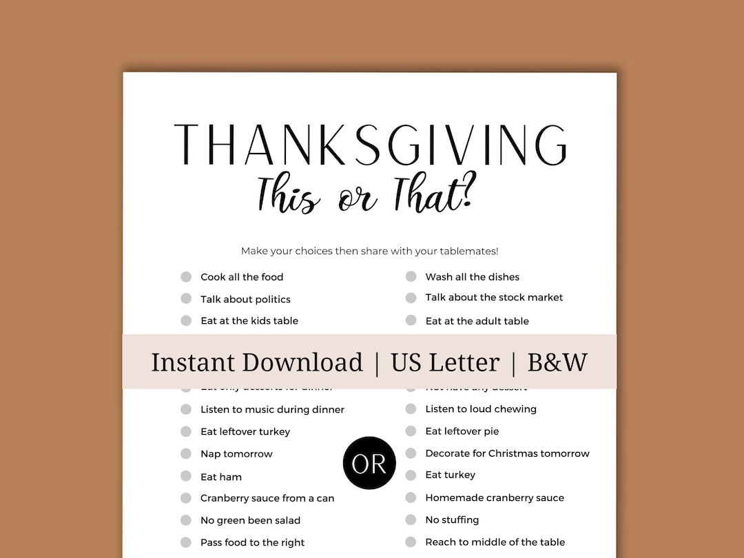 Thanksgiving Game This or That Printable, Thanksgiving Dinner Game ...