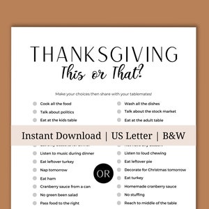 Thanksgiving Game This or That Printable, Thanksgiving Dinner Game ...