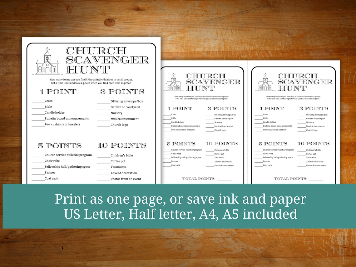 Church Scavenger Hunt for Children, Teen Youth Group Scavenger Hunt ...