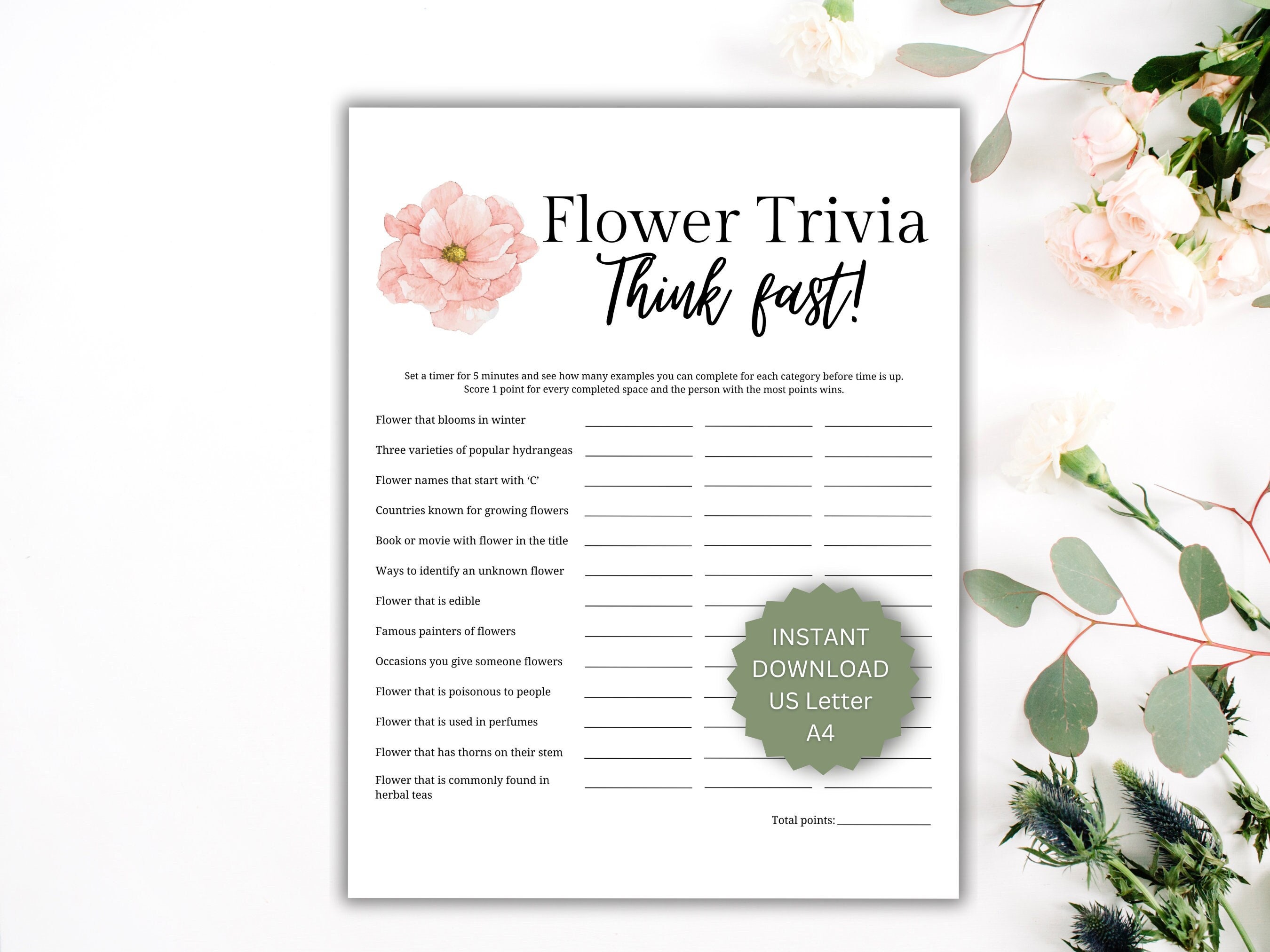 Trivia Game for Gardeners, Florists and Nature Lovers, Garden Party ...