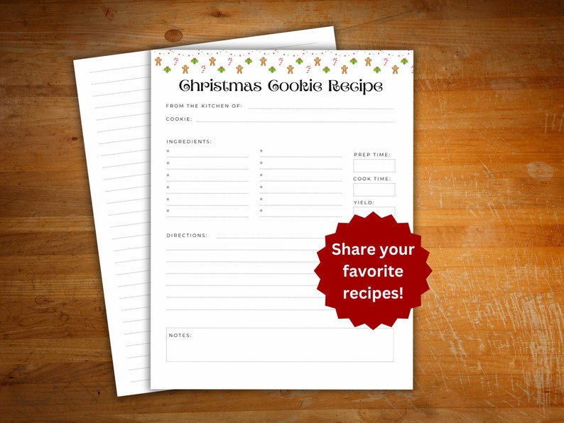 Christmas Cookie Recipe Card for Cookie Exchanges, Christmas Family ...