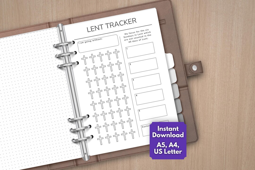 Lent Countdown Tracker and Lenten Focus for 40 Days of Lent Printable ...
