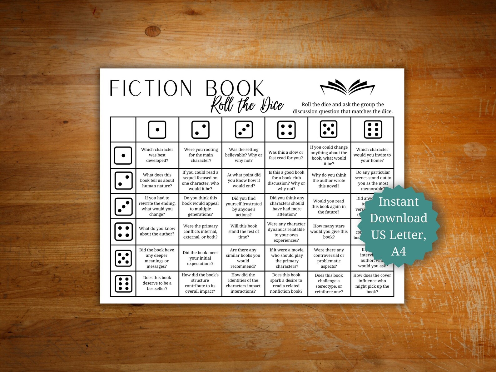 Book Club Game for Discussion, Book Club Questions, Fiction Book ...