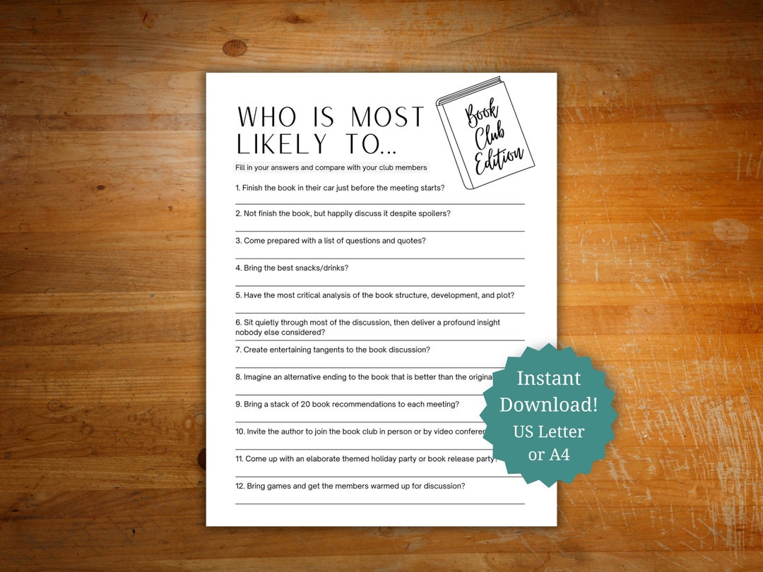 Book Club Game Icebreaker, Game for Book Club, Who is Most Likely to ...