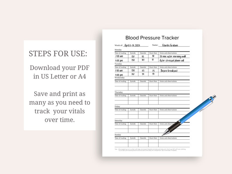 Blood Pressure Log to Monitor BP and Heart Rate, Vitals Tracker for ...