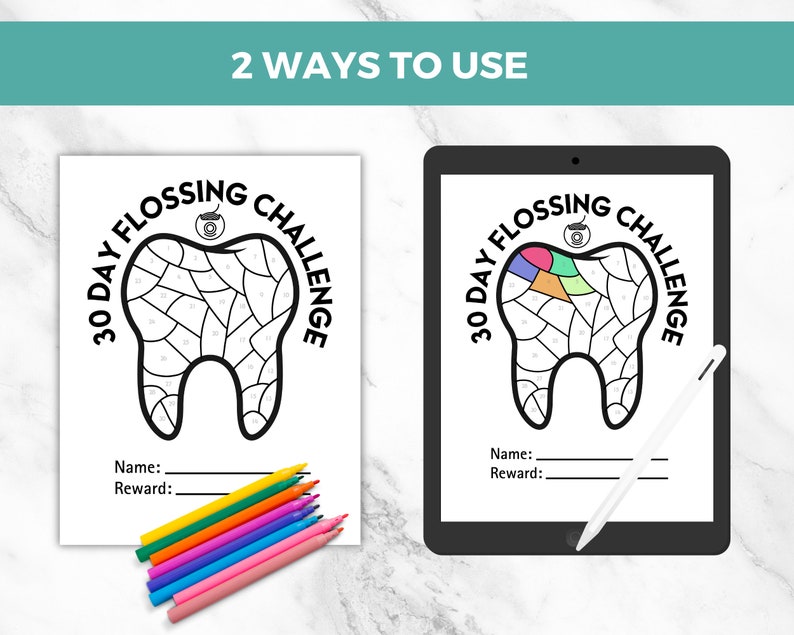 Flossing Tracker for Kids or Adults, Dentist Printable 30 Day Flossing ...