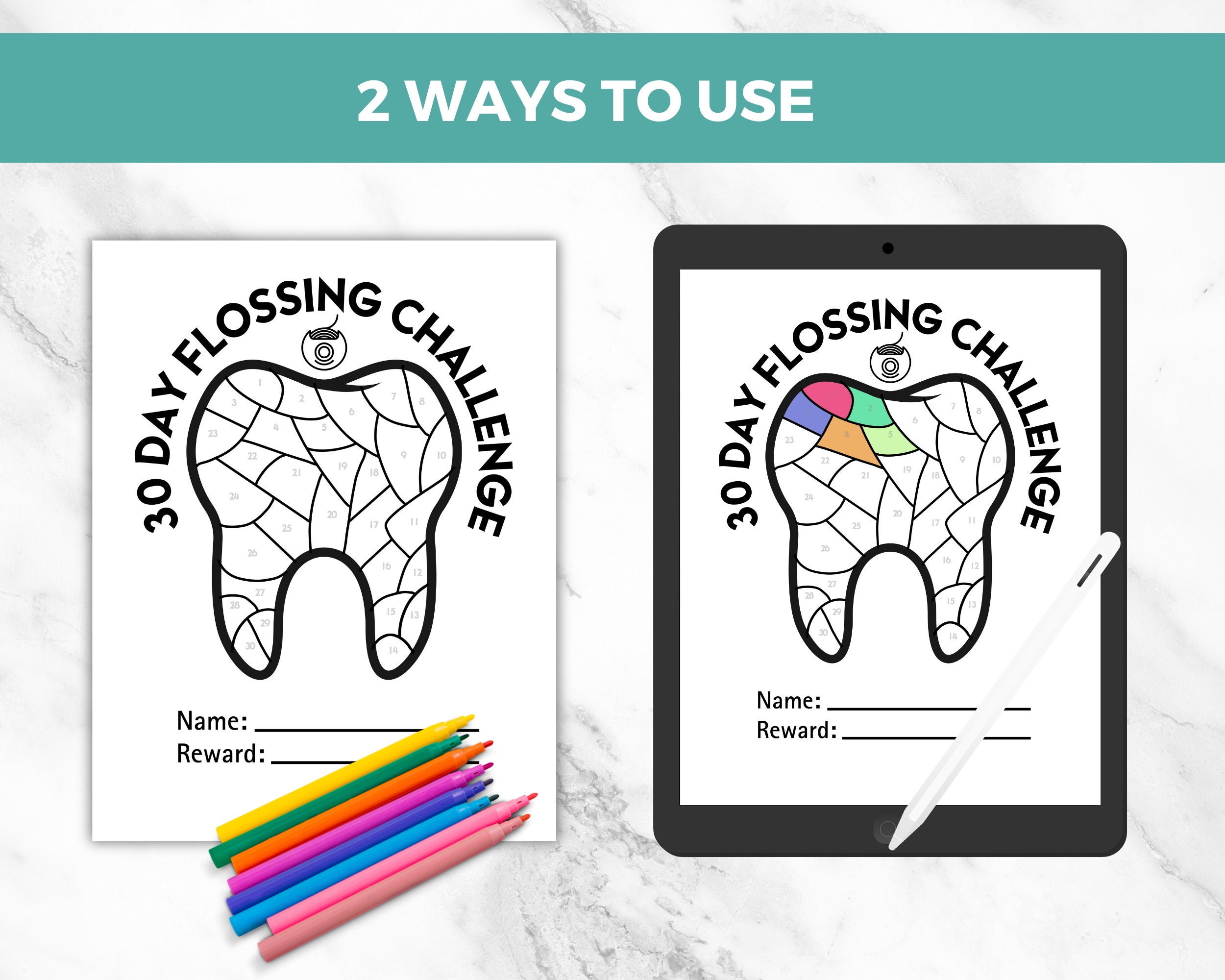 Flossing Tracker for Kids or Adults, Dentist Printable 30 Day Flossing ...