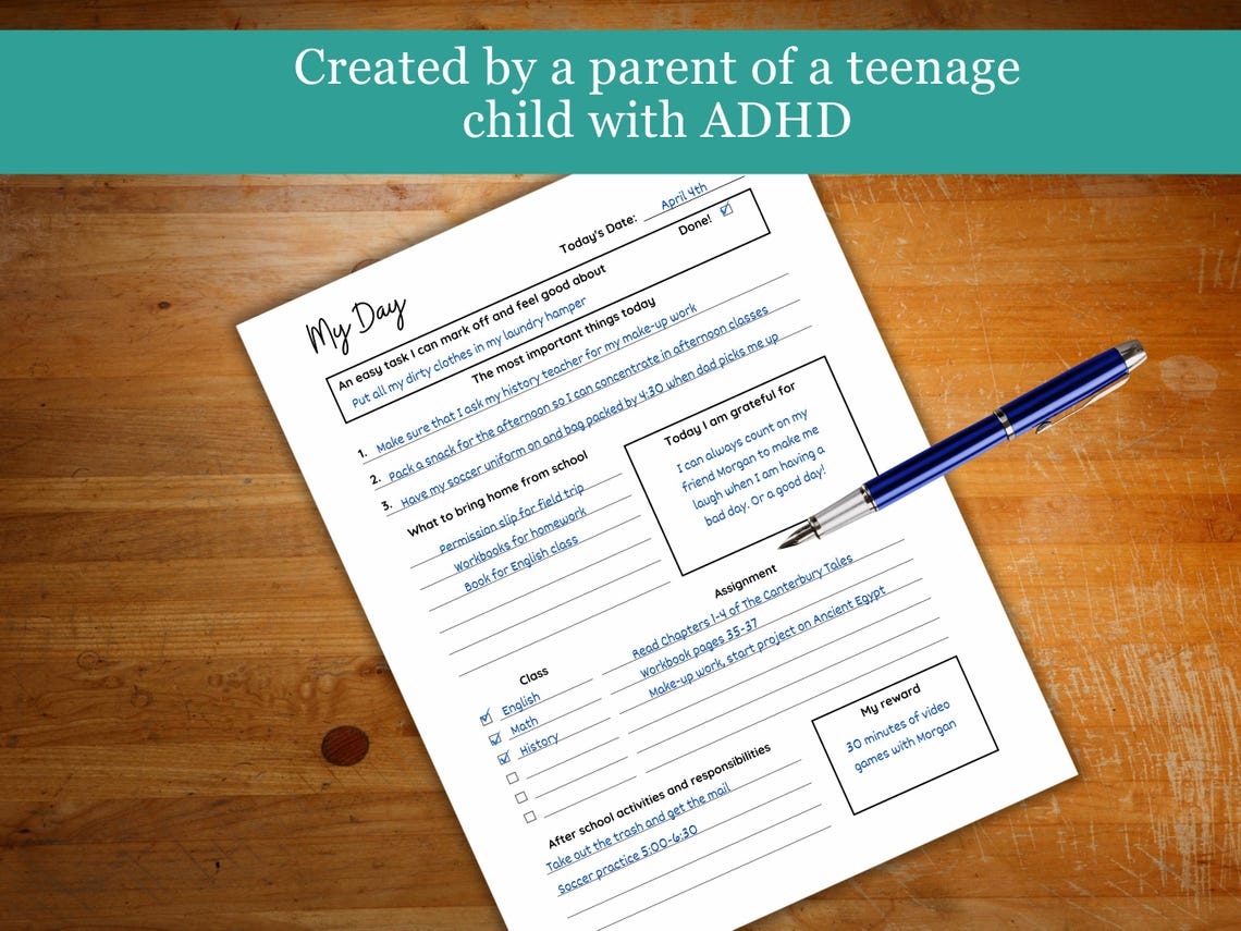 ADHD Daily Planner for Teens, ADHD School Planner, ADHD Planning ...