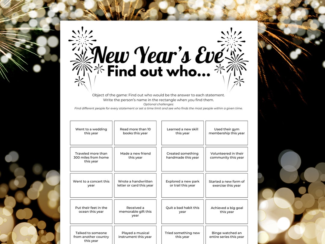 New Year's Eve Party Icebreaker Game, Printable Game for New Years Eve ...