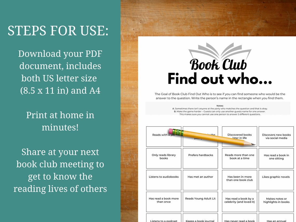 Book Club Game, Icebreakers for Book Club, Activity for Book Club ...