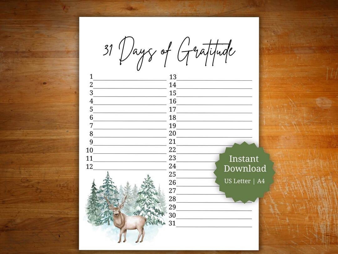 31 Days of Gratitude in December, Winter Monthly Gratitude Printable ...